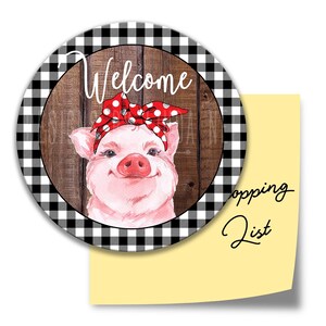 Pig Welcome Sign, Pig Sign, Pig Round Wreath Sign, Farm Sign, Farm ...
