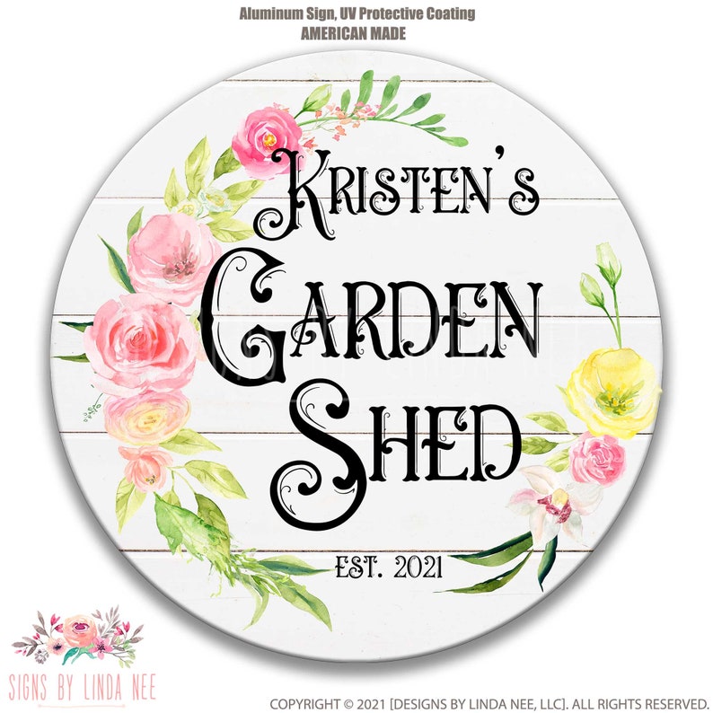 Personalized Garden Shed Sign, She Shed Gift, Pink Flowers Custom Woman ...
