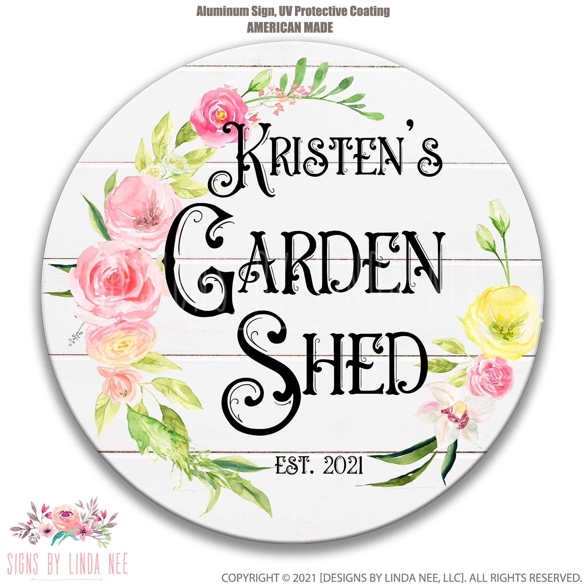 Personalized Garden Shed Sign, She Shed Gift, Pink Flowers Custom Woman ...