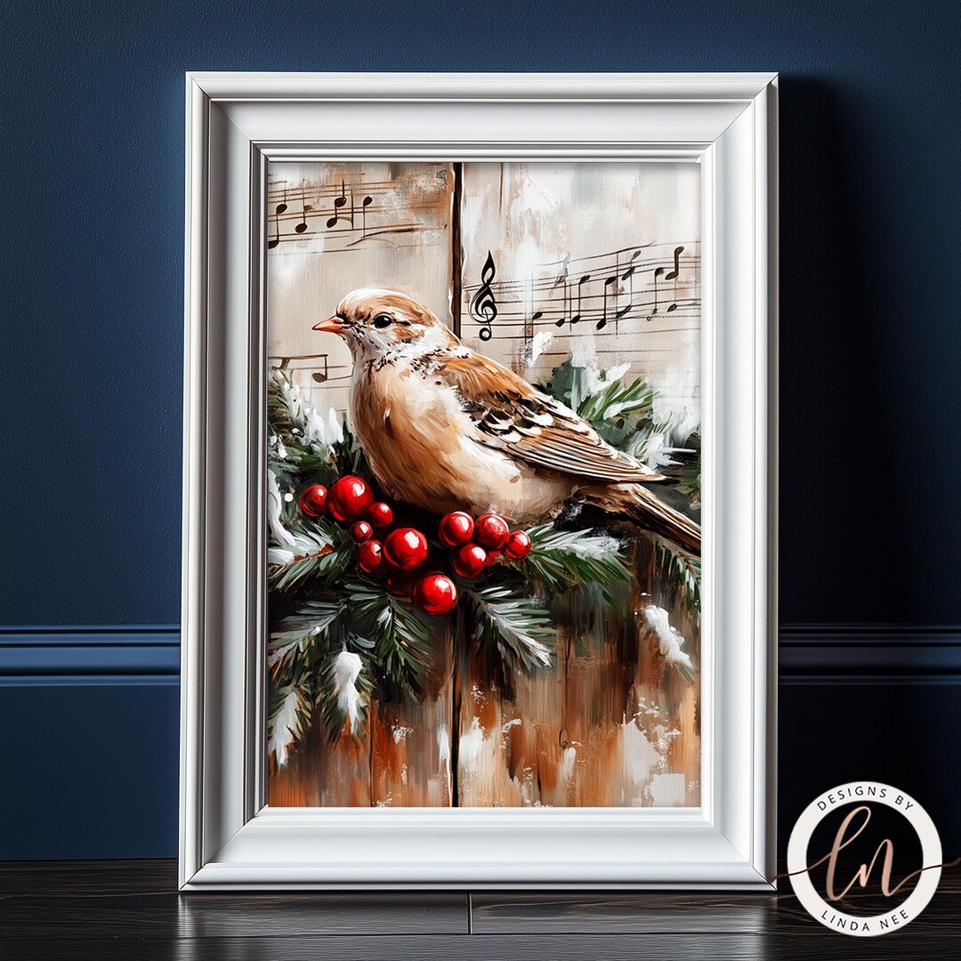 Dove and Vintage Sheet Music Wall Art, Dove Painting, Christmas Decor ...