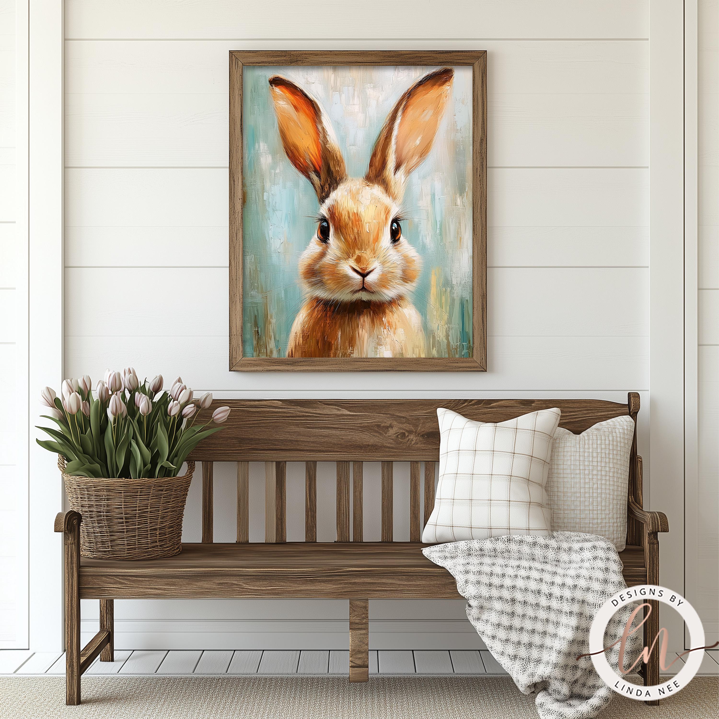 Spring Bunny Rabbit Print, Vintage Spring Decor, Farmhouse Easter Bunny ...