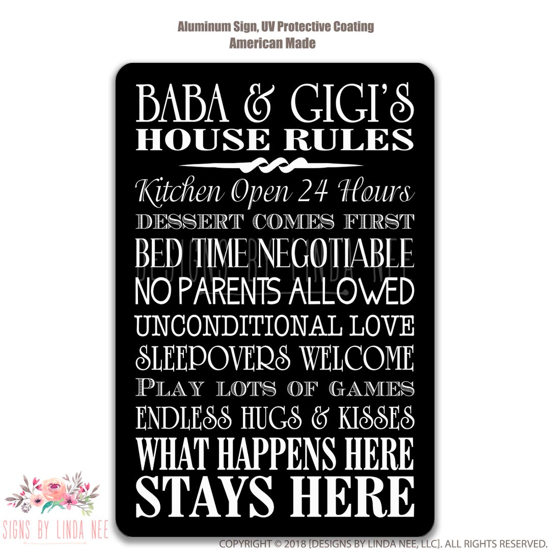 Baba and Gigi Sign, Baba and Gigi House Rules Sign, Gift for Baba Gift ...