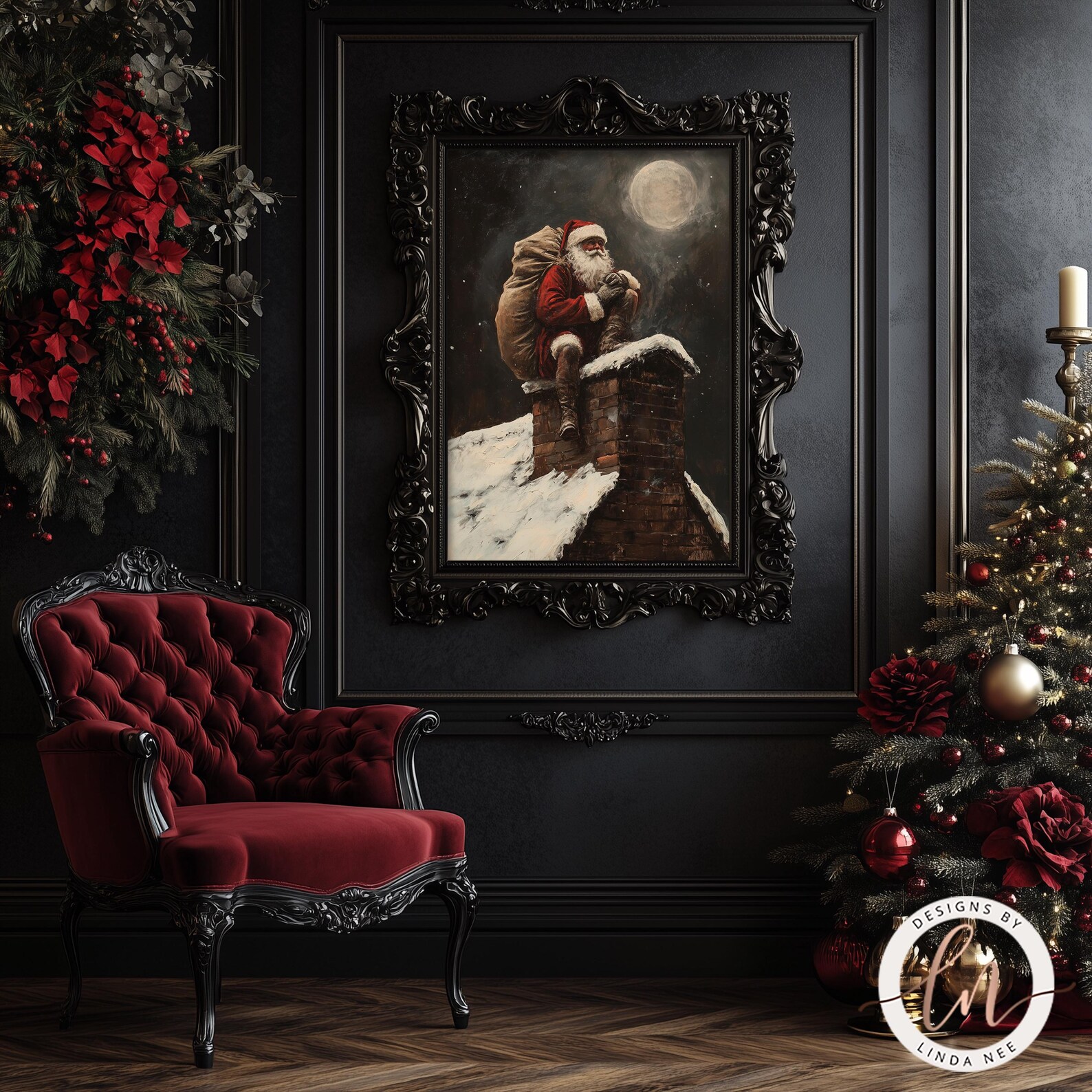 Santa Claus Dark Academia Print, Vintage Christmas Wall Art, Moody Oil ...