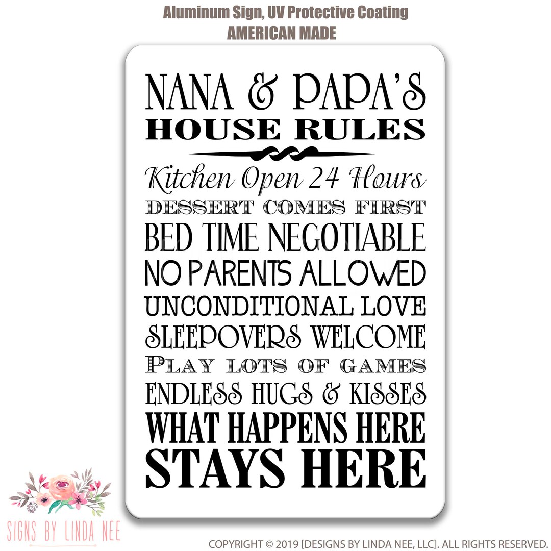 Nana and Papa House Rules Sign, Nana and Papa Sign, Gift for Nana Gift ...