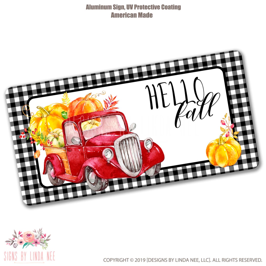 Hello Fall Truck Wreath Sign, Farm Fresh Pumpkins Truck Buffalo Plaid ...