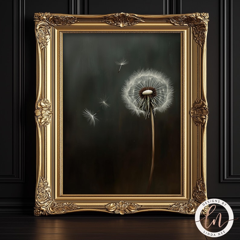 Dandelion Dark Academia Wall Art Print, Gothic Floral Painting, Vintage ...