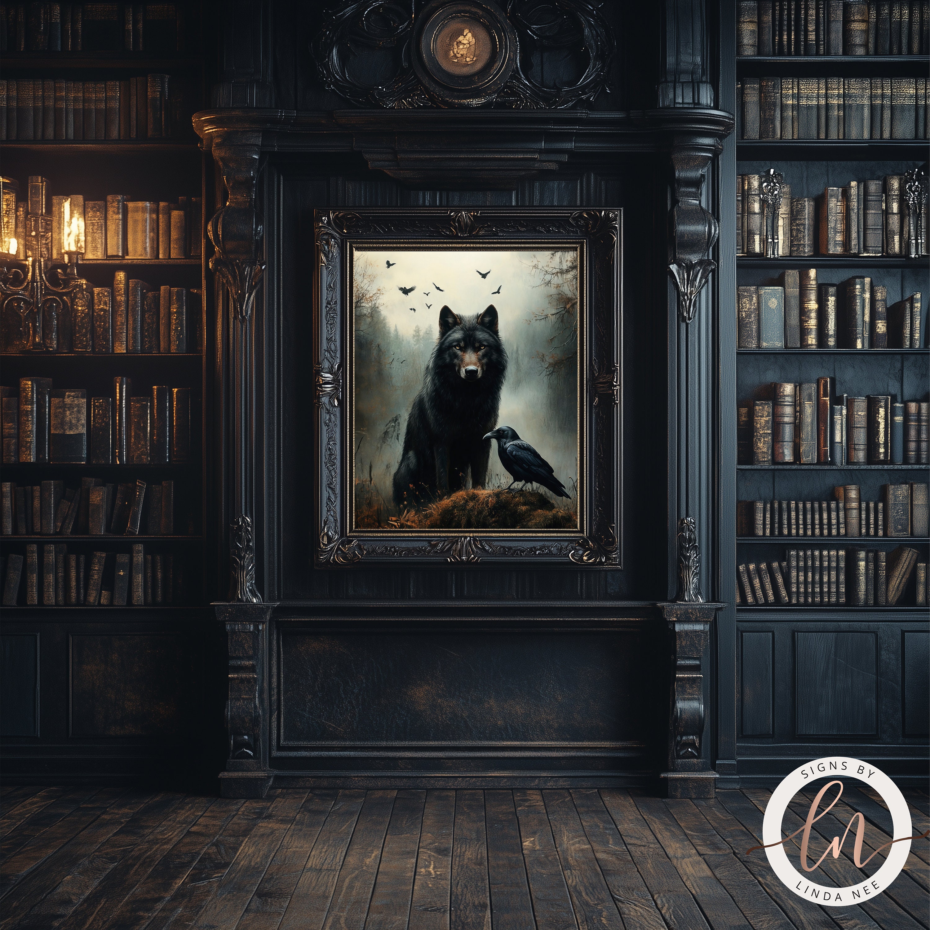 Wolf and Raven Art Print, Dark Gothic Fantasy, Mystical Dream, Moody ...