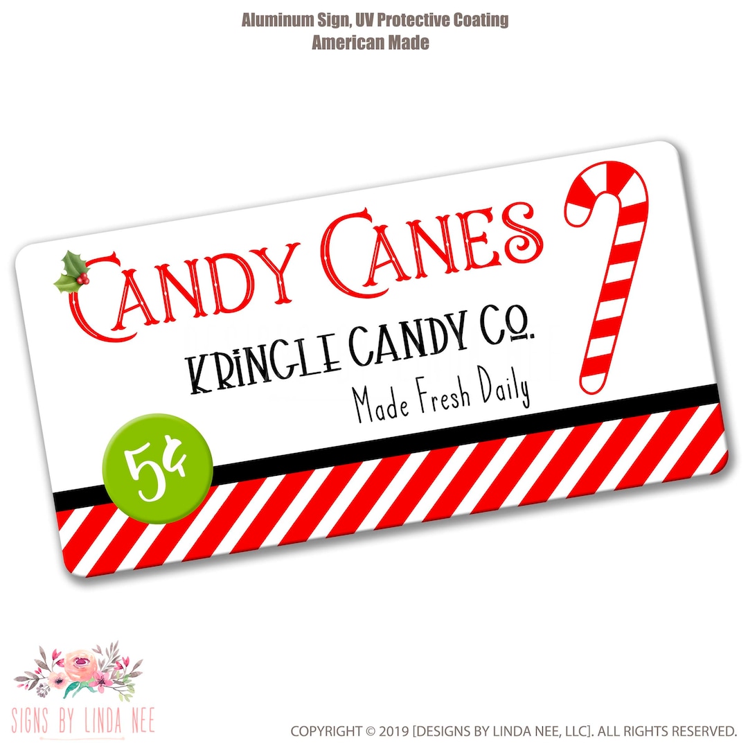 Candy Cane Sign, Christmas Wreath Sign, Kringle Candy Co Christmas Sign ...