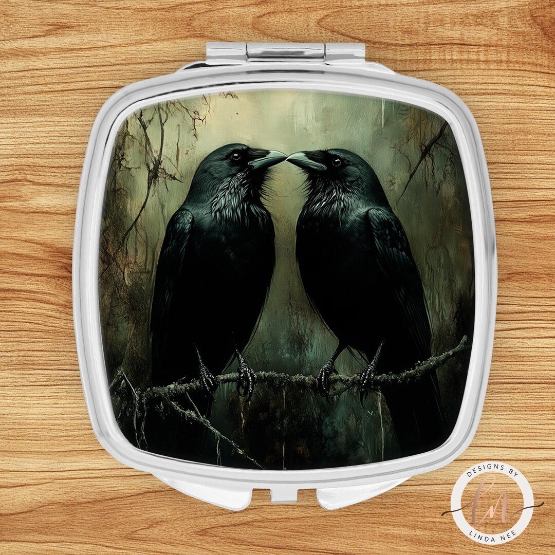 Gothic Raven Couple Compact Mirror, Dark Forest Makeup Mirror, Crow ...