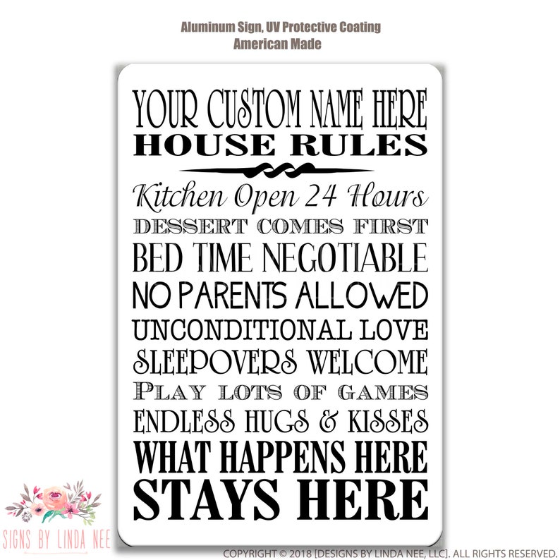 Personalized House Rules Sign, Personalized Sign, Custom Nama ...