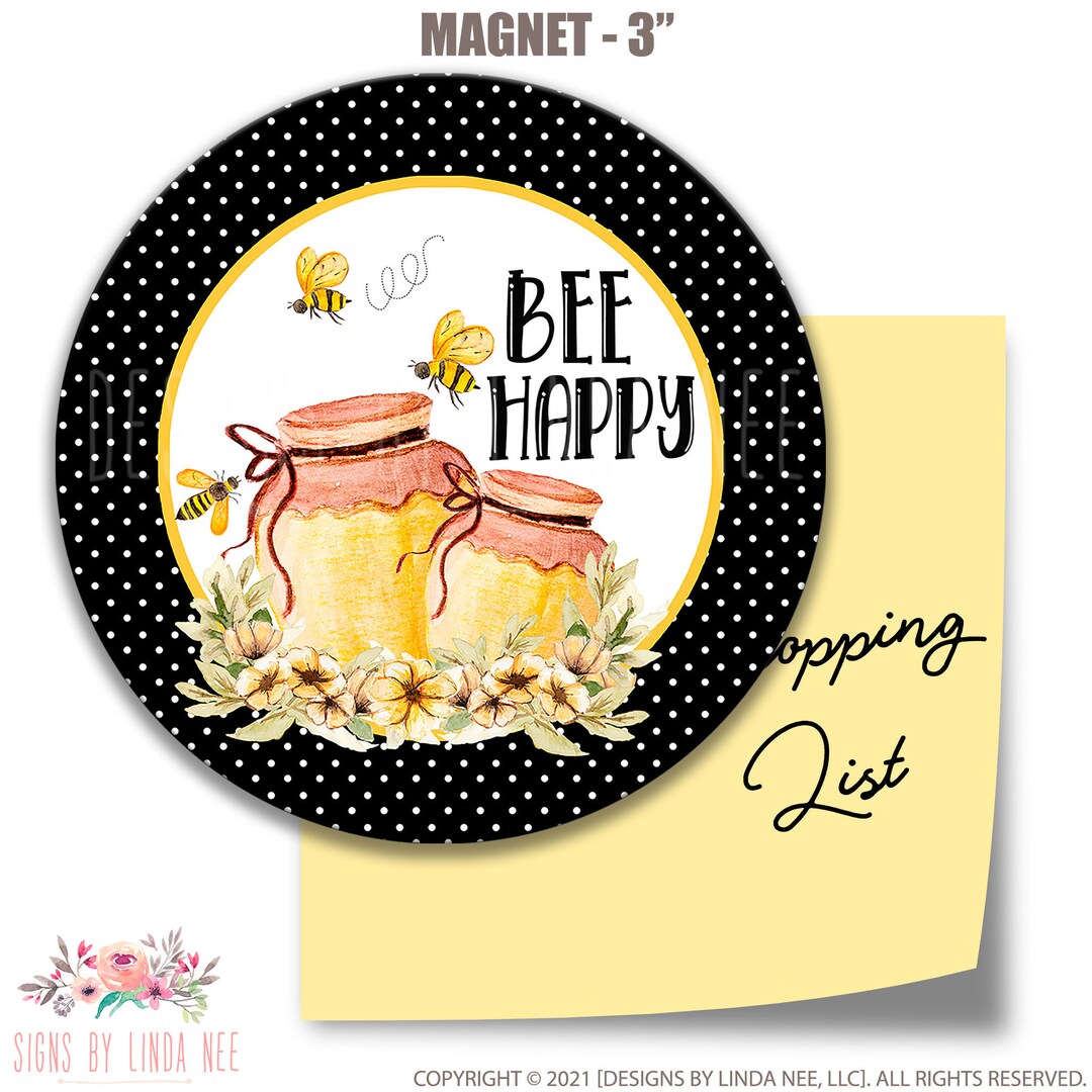 Bee Happy Magnet, Bee Happy Refrigerator Magnet, Bee Magnet, Spring ...
