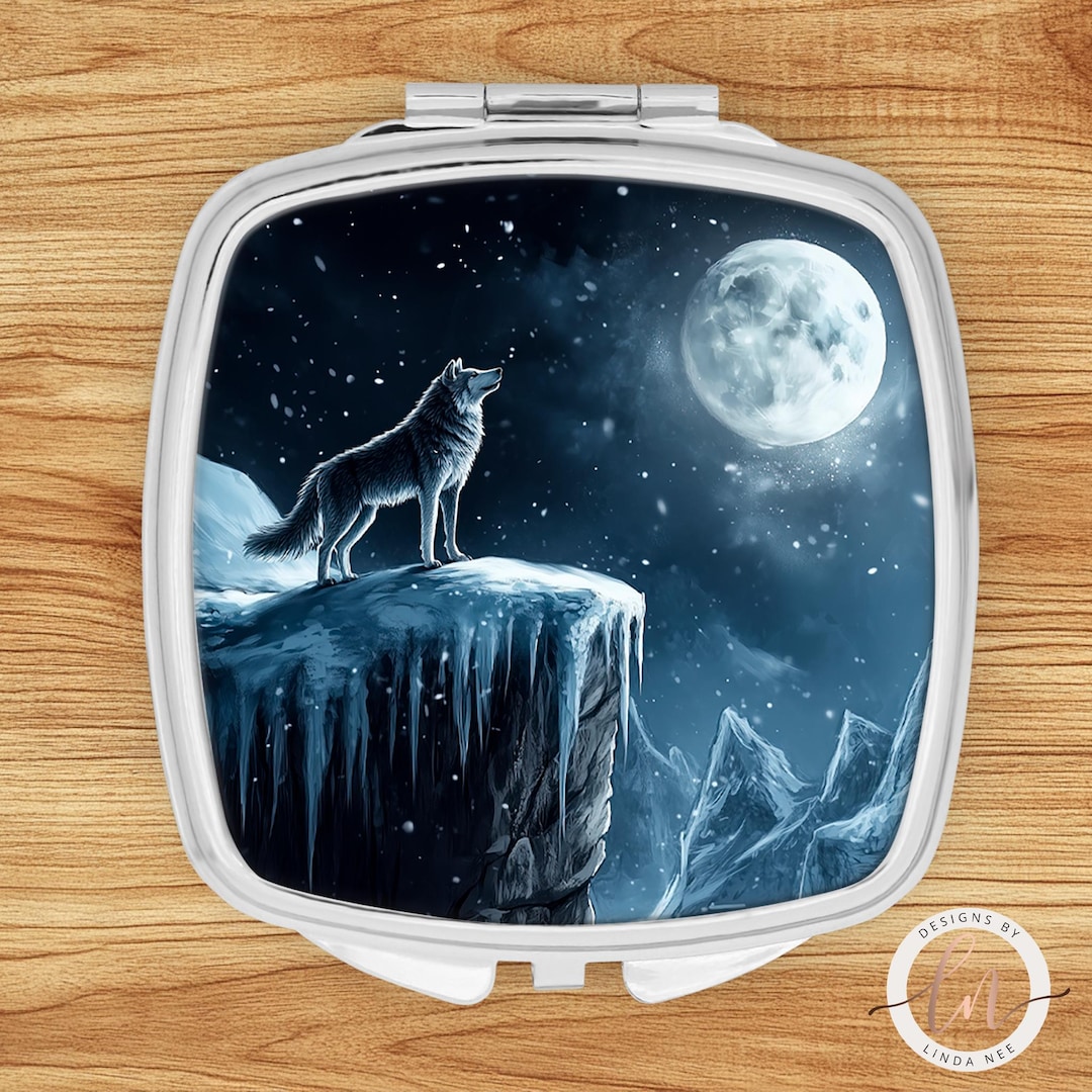 Howling Wolf Moon Compact Mirror, Winter Wolf Makeup Mirror, Gothic ...