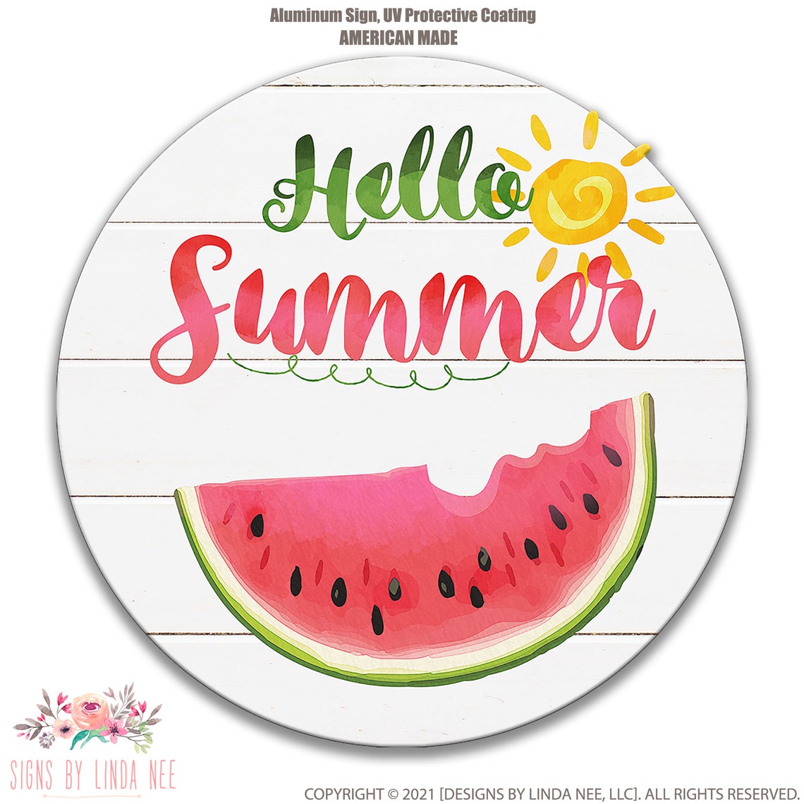Hello Summer Watermelon Metal Wreath Sign - Available in 12", 8", and 3 ...