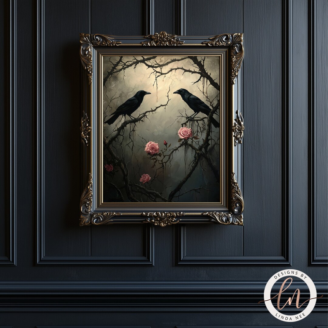 Ravens and Roses Valentine's Day Wall Art Print, Gothic Romantic Crow ...