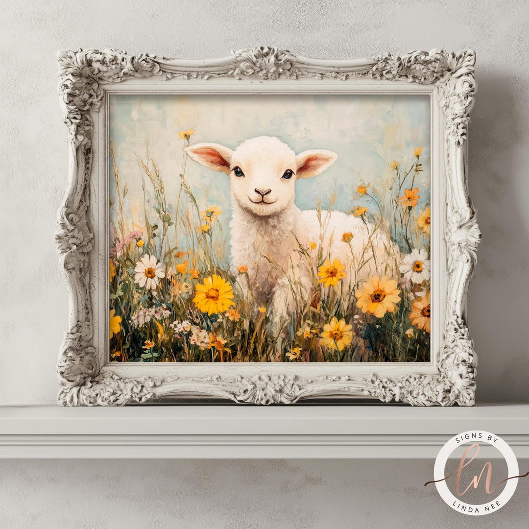 Vintage Lamb Print, Spring Lamb Oil Painting, Easter Lamb Wall Art ...