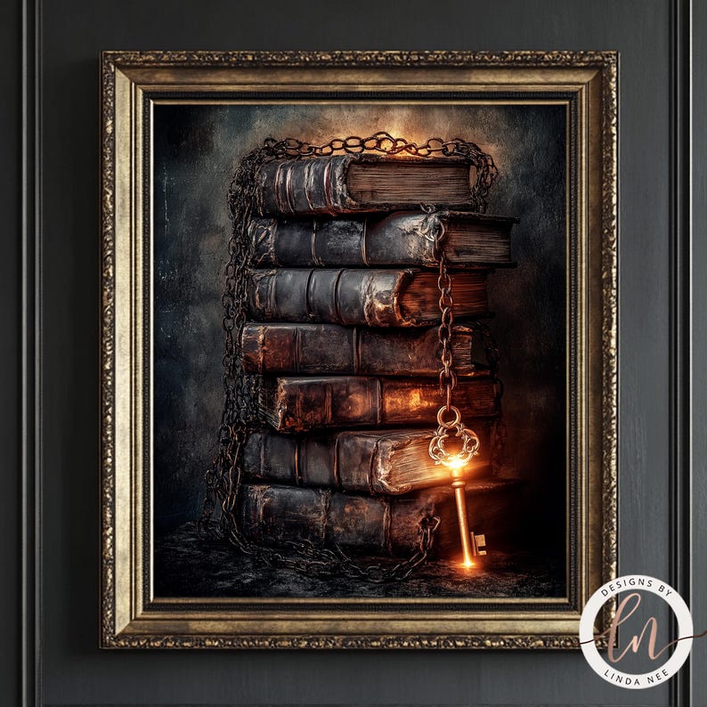 Forbidden Knowledge Painting, Dark Academia Banned Books Wall Art Print ...