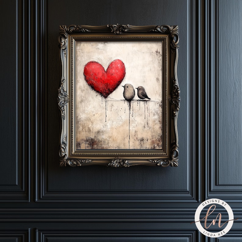 Edgy Romantic Bird Wall Art, Romantic Minimalist Love Birds Poster ...