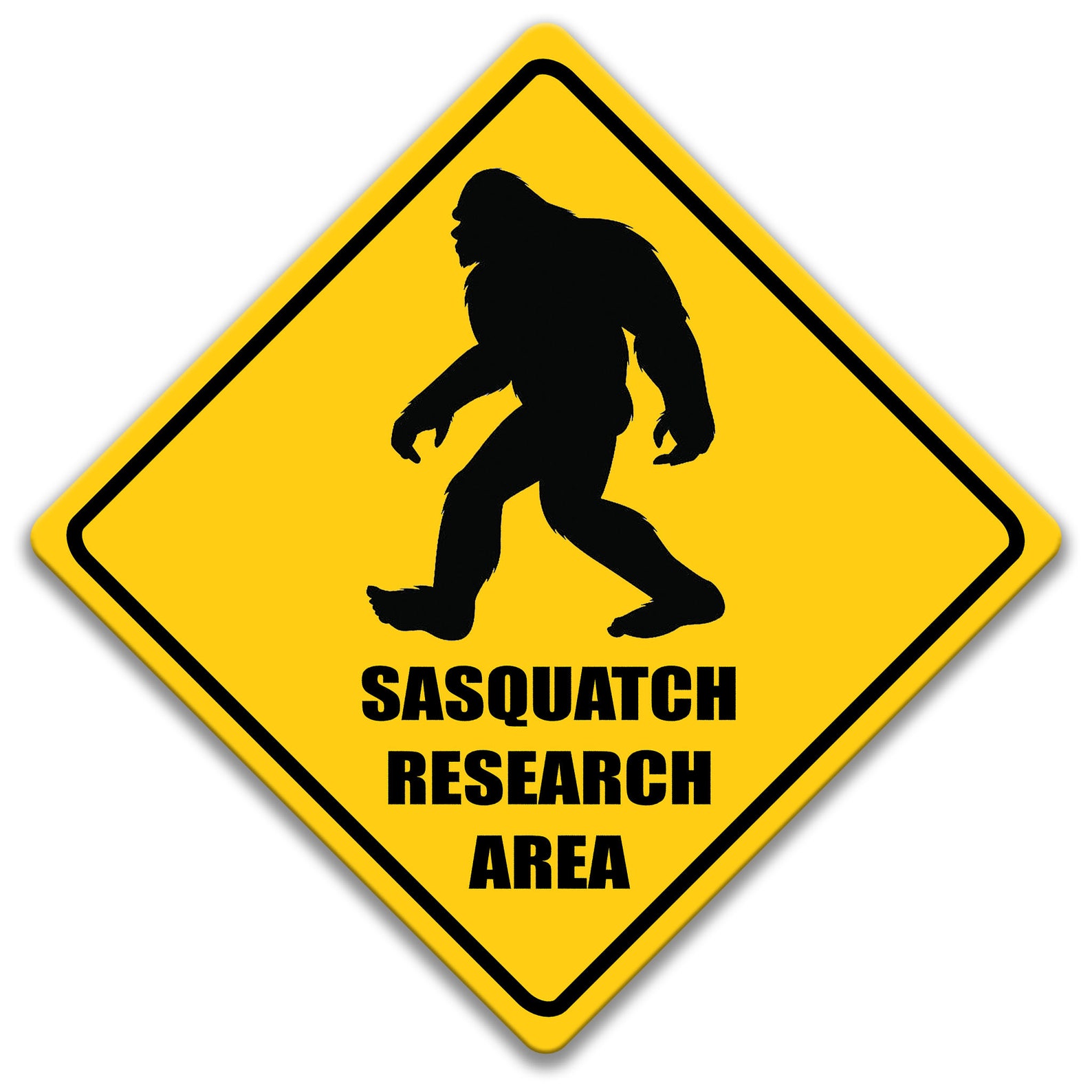 Sasquatch Research Area Sign, Yellow Caution Sasquatch Sign, Rusty Tin ...