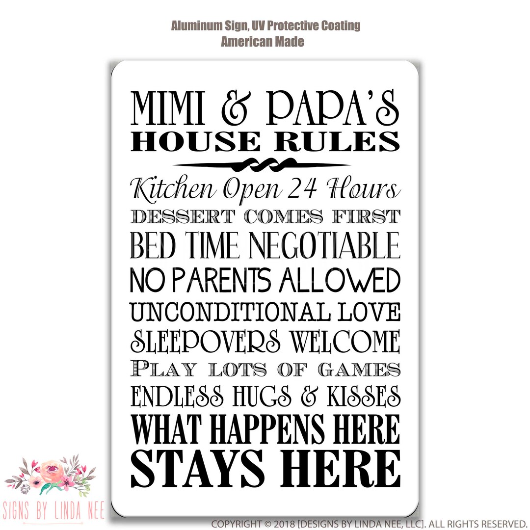 Mimi and Papa House Rules Sign, Mimi and Papa Sign, Gift for Mimi Gift ...