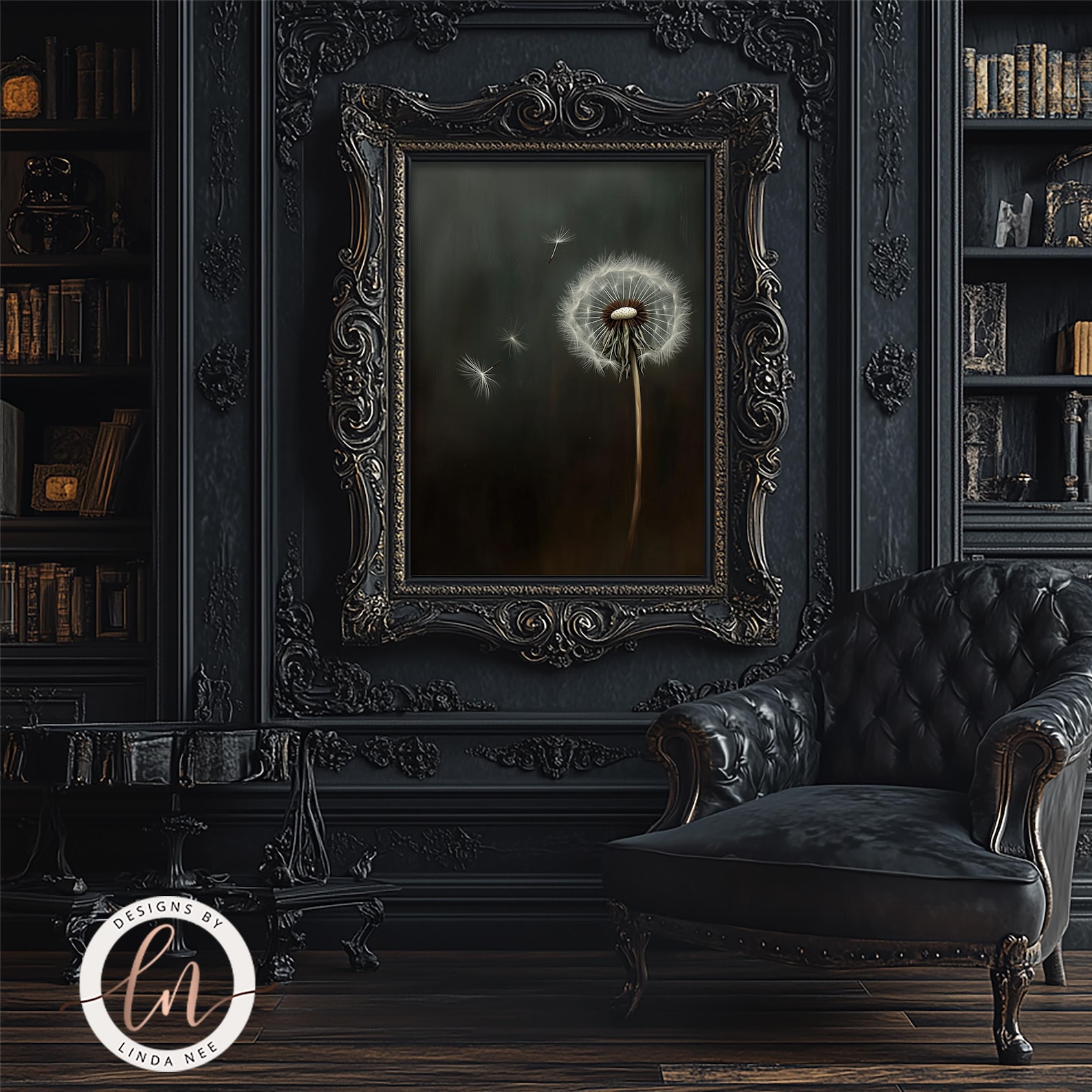 Dandelion Dark Academia Wall Art Print, Gothic Floral Painting, Vintage ...