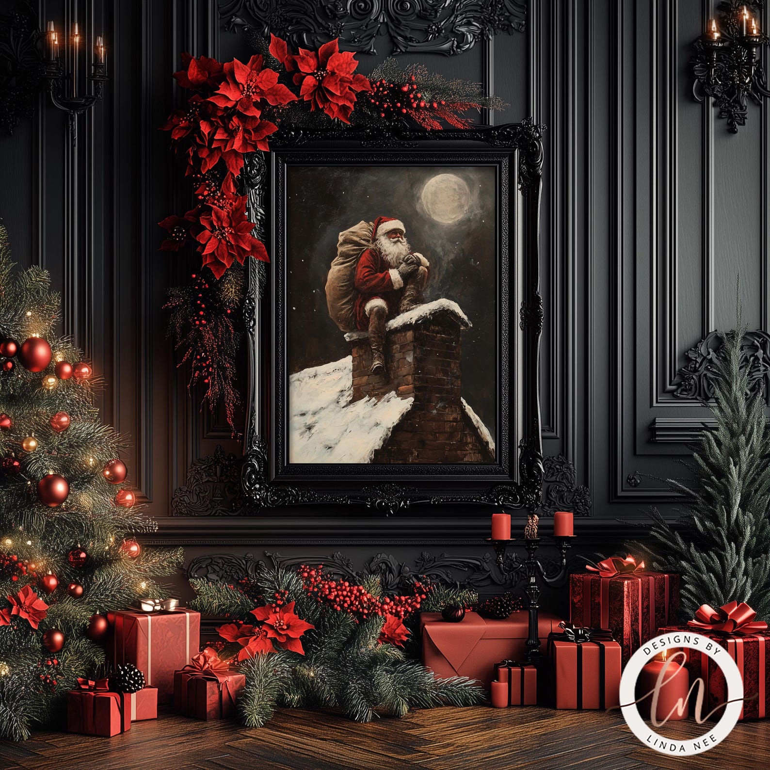 Santa Claus Dark Academia Print, Vintage Christmas Wall Art, Moody Oil ...