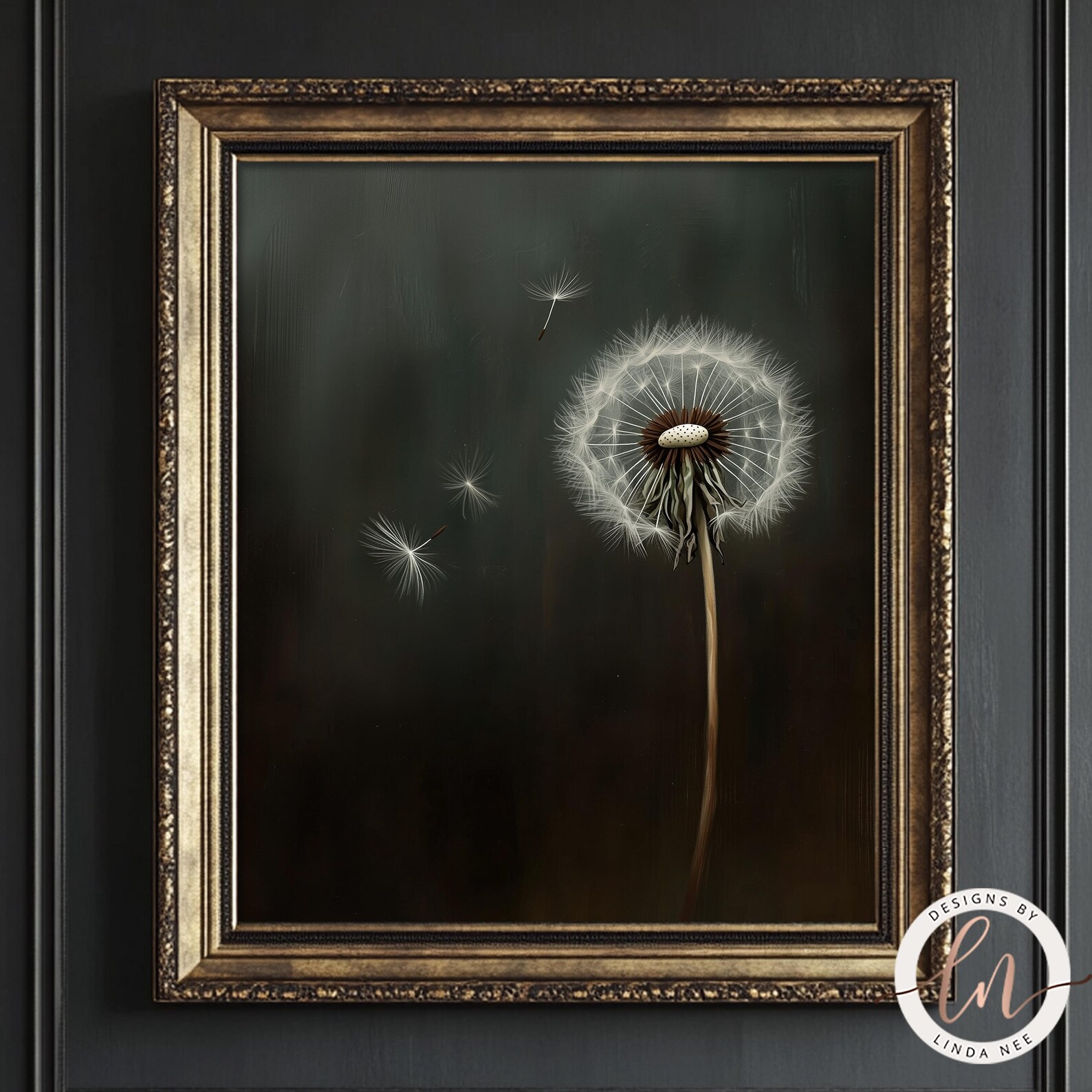 Dandelion Dark Academia Wall Art Print, Gothic Floral Painting, Vintage ...