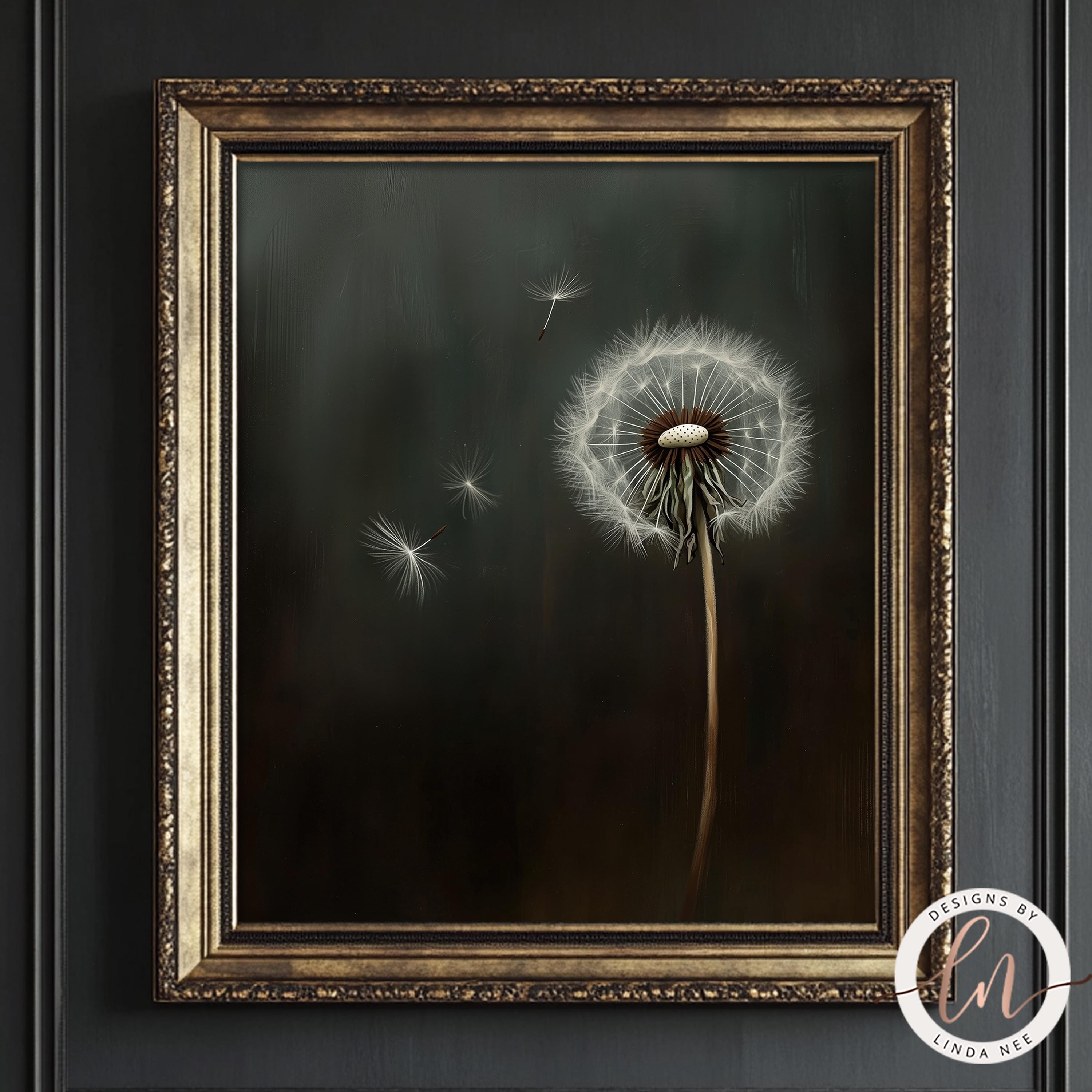 Dandelion Dark Academia Wall Art Print, Gothic Floral Painting, Vintage ...
