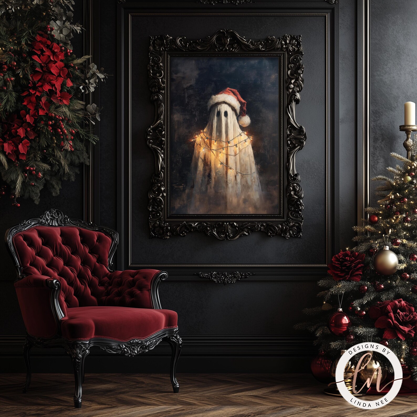 Haunted Santa Ghost Art Print, Gothic Christmas Wall Decor, Spooky ...