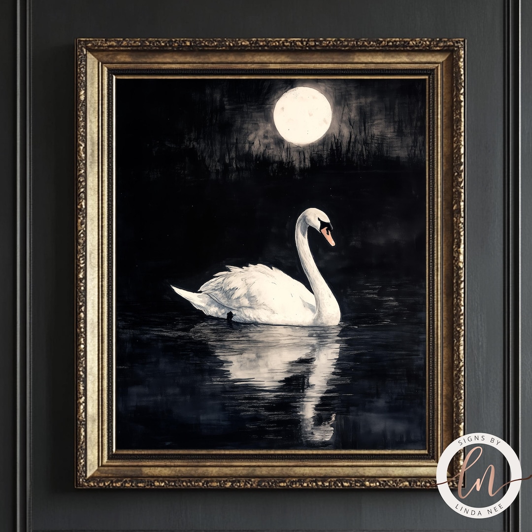 Dark Moody Swan Painting, Dark Academia Wall Art Print, Gothic Bird ...
