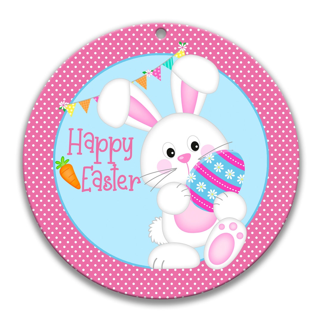 Happy Easter Sign, Easter Bunny Wreath Sign, 12" Easter Round Sign ...
