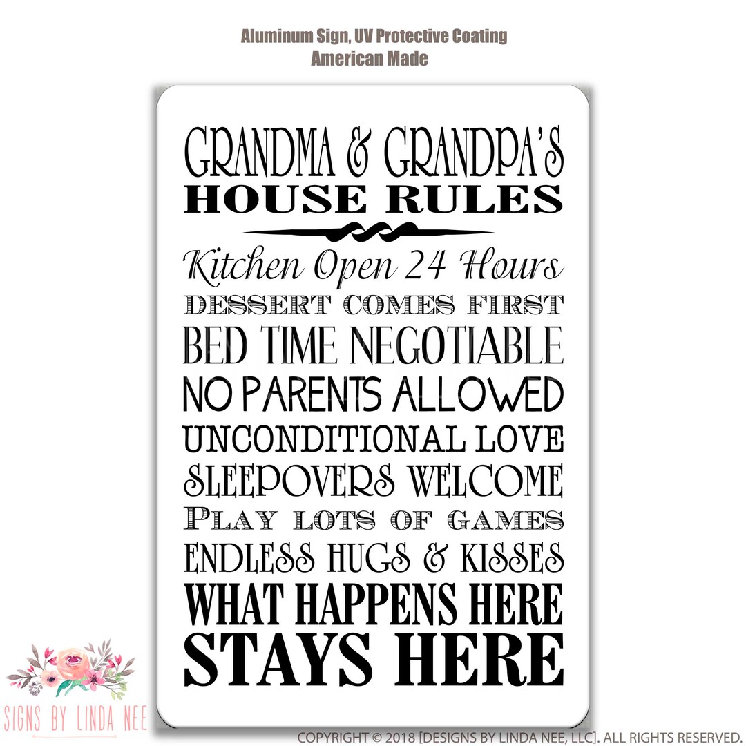 Grandma and Grandpa House Rules Sign, Grandma and Grandpa Sign, Gift ...