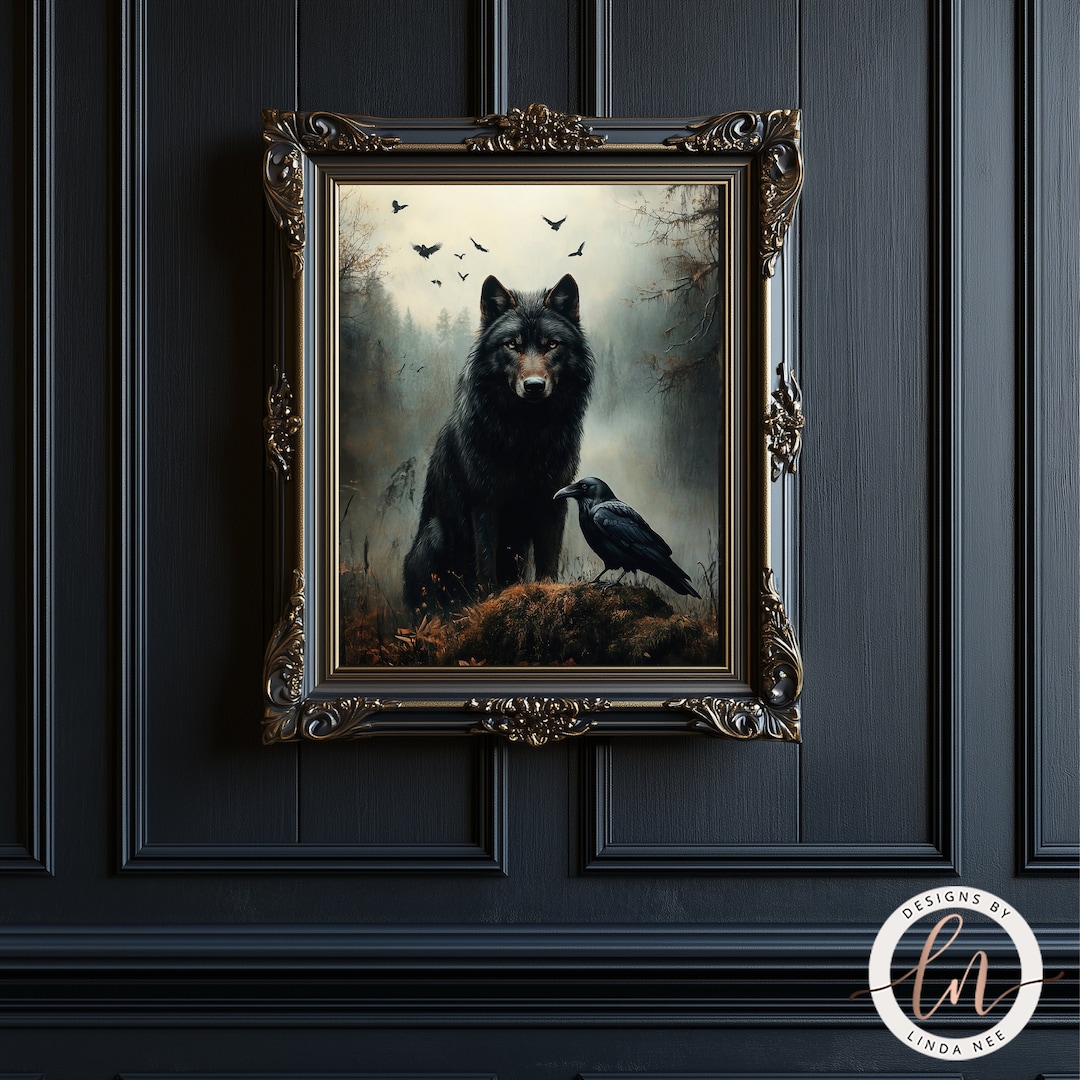Wolf and Raven Art Print, Dark Gothic Fantasy, Mystical Dream, Moody ...