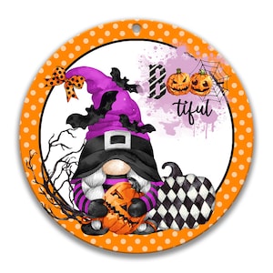 Witch Gnome Sign, Cute Halloween Boo-tiful Gnome Sign 3" 8" 12 ...