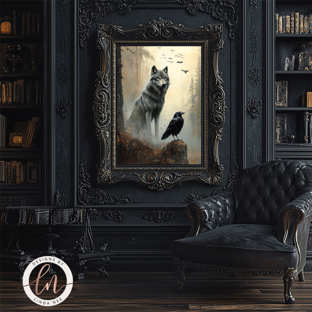 Wolf and Raven Poster, Dark Norse Fantasy Wall Art, Mystical Dream ...