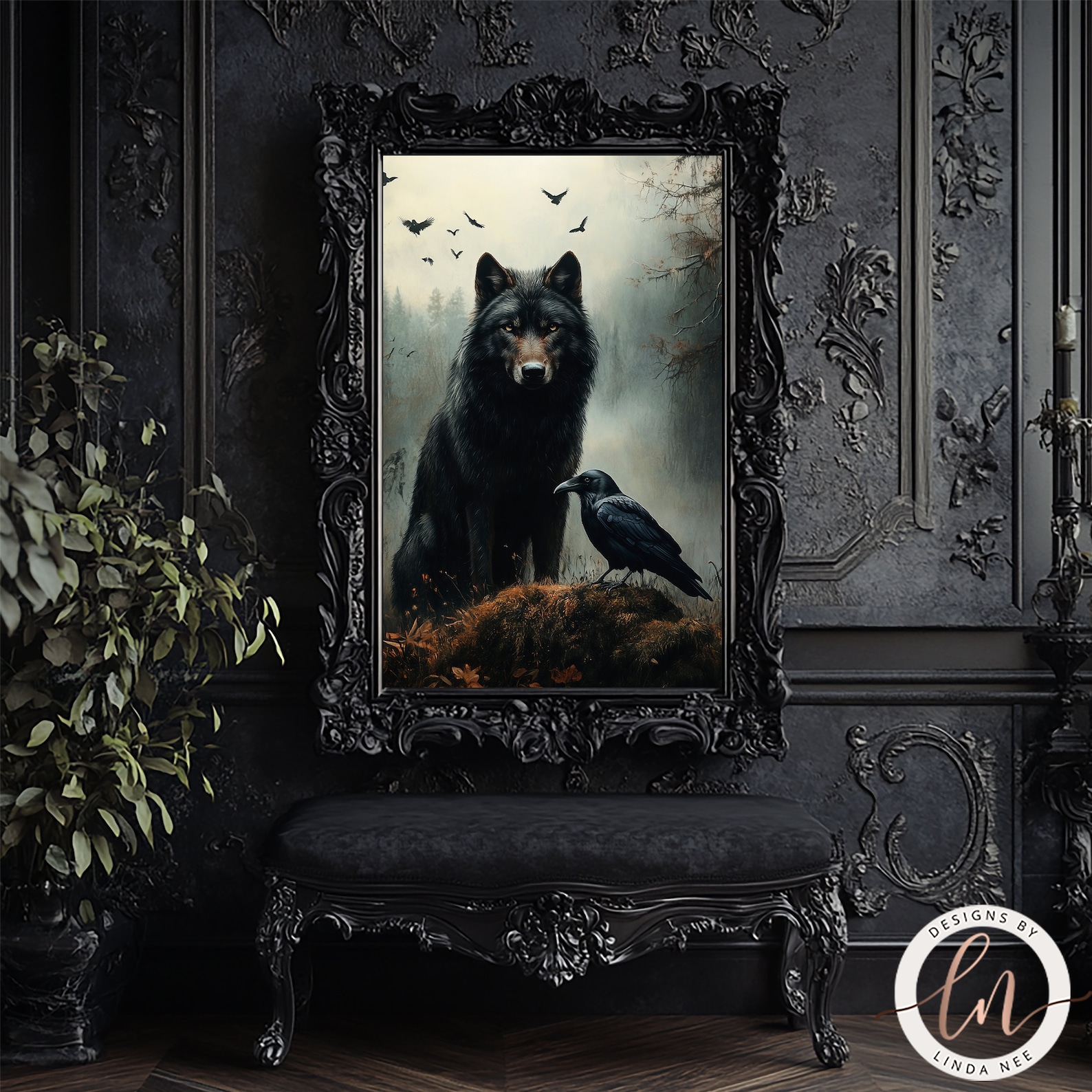 Wolf and Raven Art Print, Dark Gothic Fantasy, Mystical Dream, Moody ...