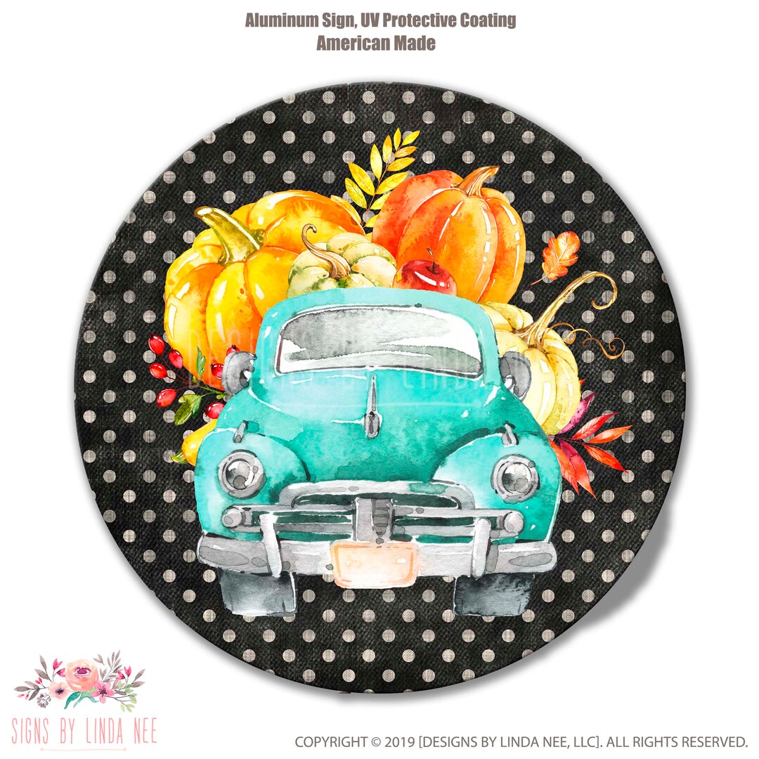 Fall Truck Sign, Teal Truck Wreath Sign, Fall Wreath Sign, Autumn Decor ...