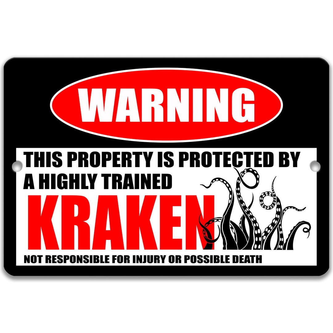 Kraken Metal Sign, Kraken Warning, Cryptid Decor, USA Cryptids, Kraken ...