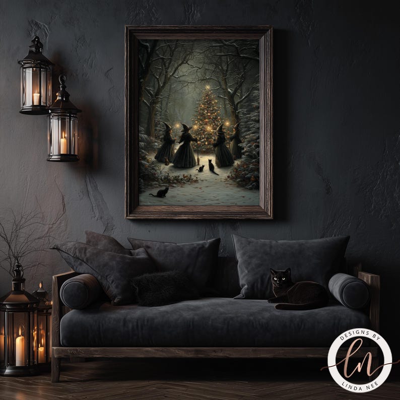 Yule Witches Art Print, Gothic Christmas Wall Art, Witchy Winter ...