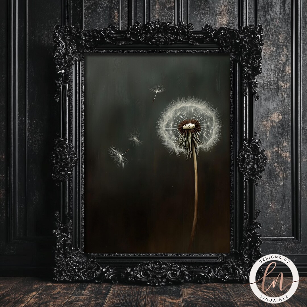 Dandelion Dark Academia Wall Art Print, Gothic Floral Painting, Vintage ...