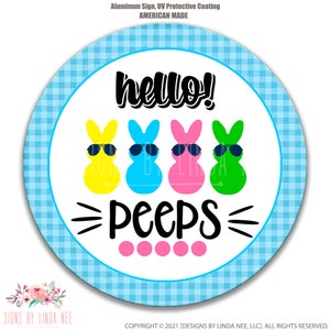 Hello Peeps Easter Wreath Sign in Colorful Shades of Blue, Pink, Yellow ...