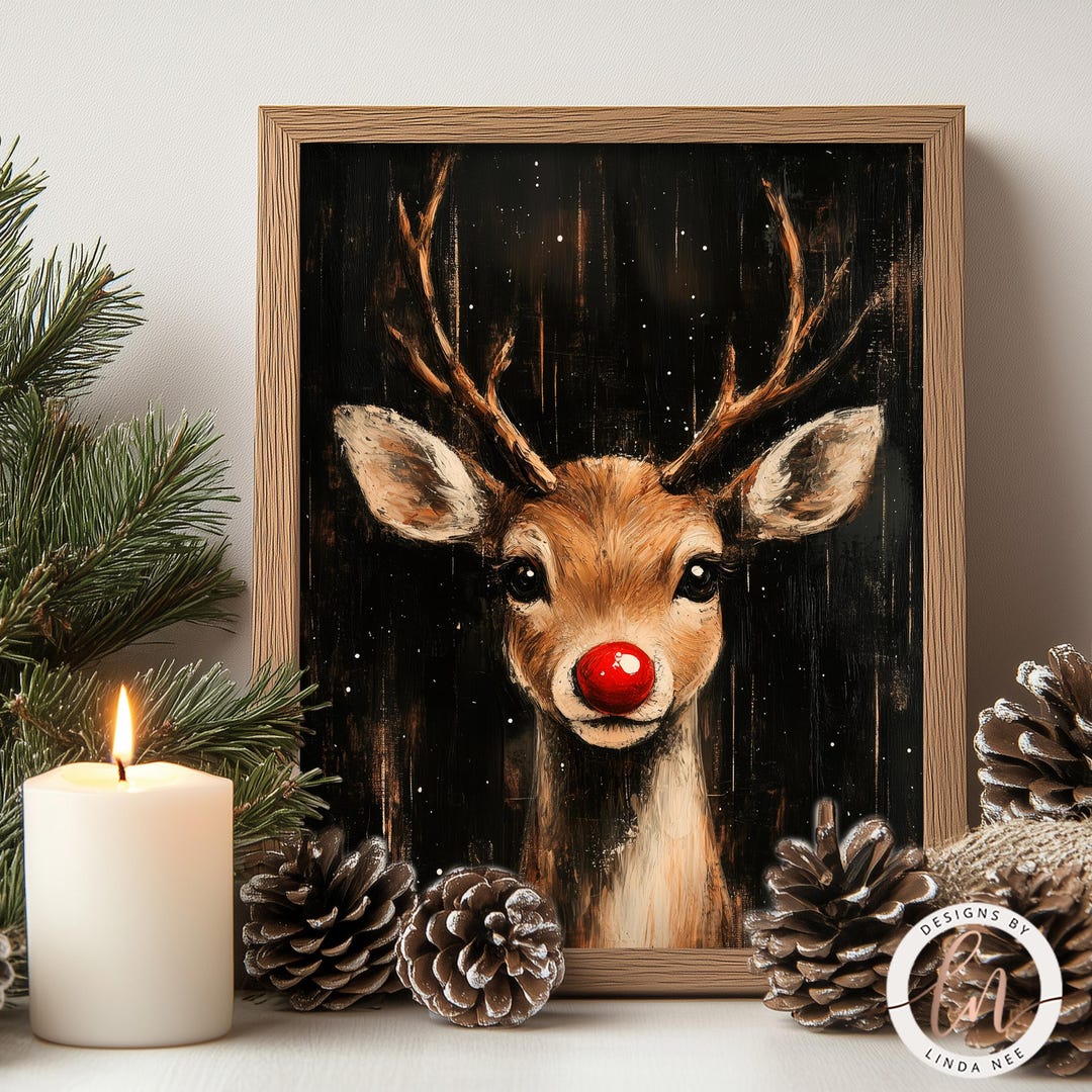 Rudolph Red Nosed Reindeer Wall Art, Cute Baby Reindeer Print ...