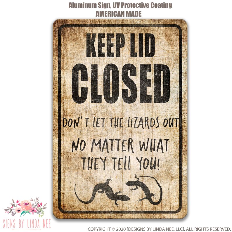 Keep Lid Closed Lizard Sign Funny Lizard Sign Lizard Decor | Etsy