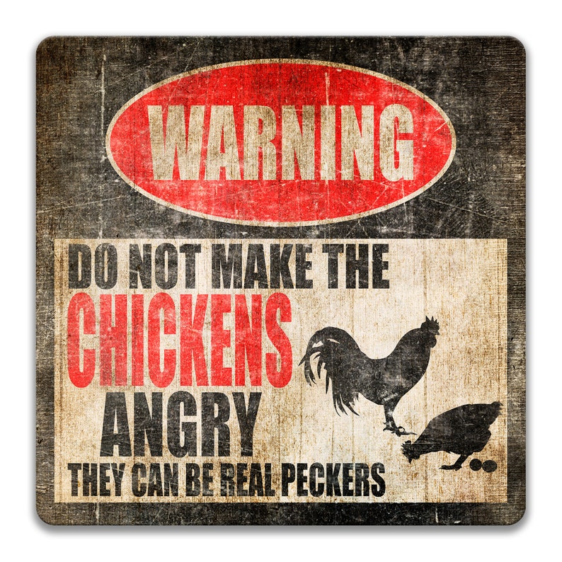 Funny Chicken Warning Metal Farm Decor, Do Not Make the Chickens Angry ...