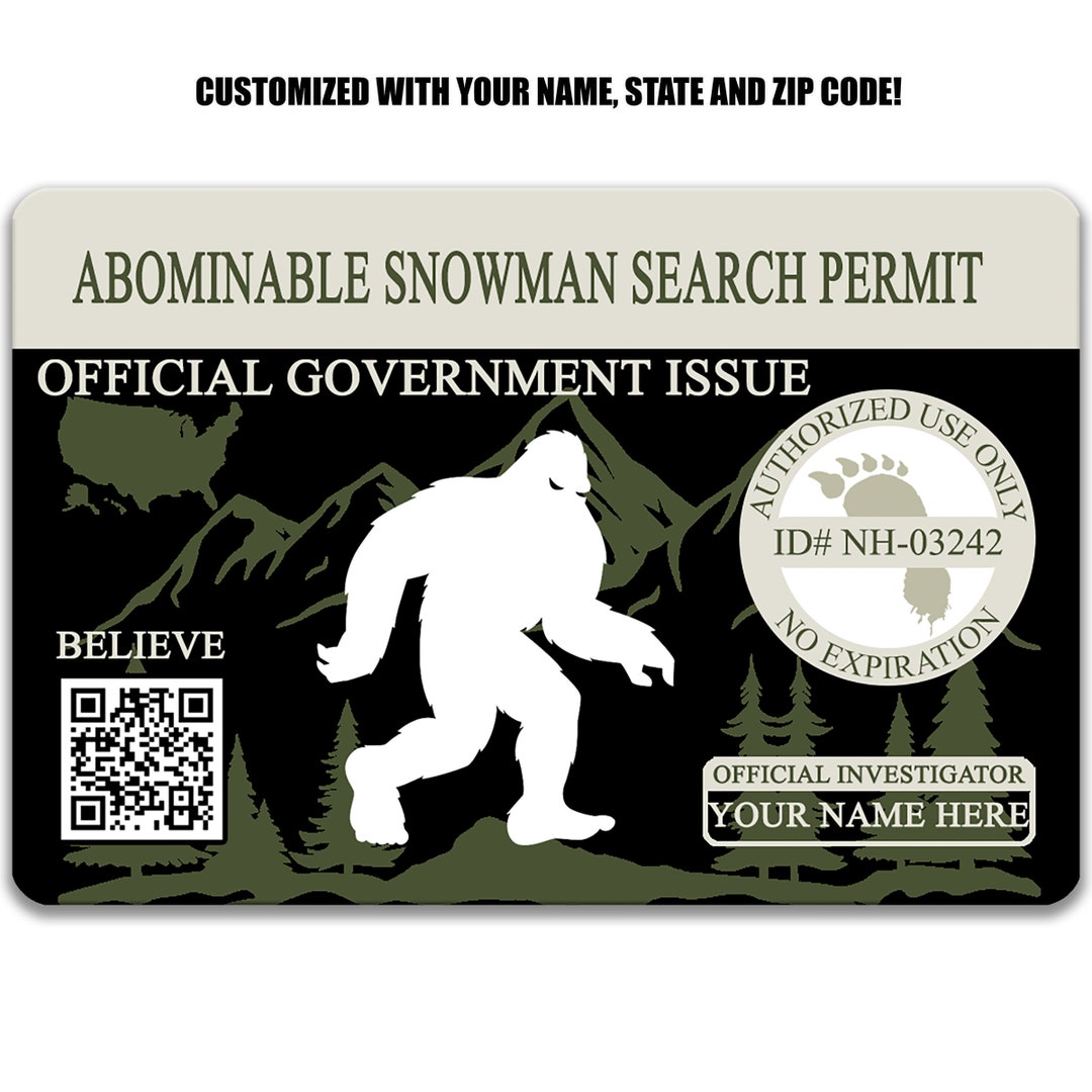 Personalized Abominable Snowman Search Permit, Metal Wallet Sized ...