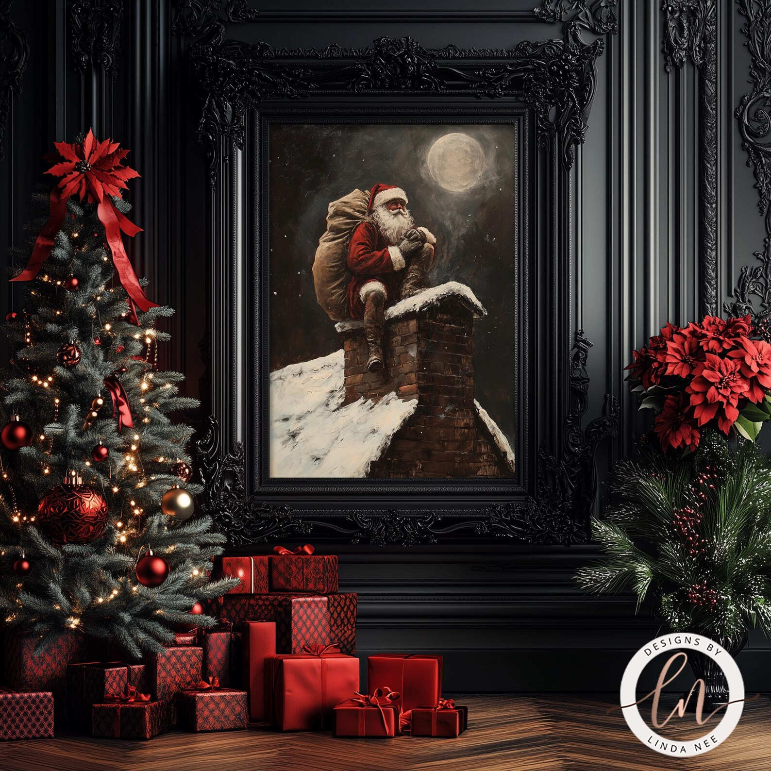Santa Claus Dark Academia Print, Vintage Christmas Wall Art, Moody Oil ...
