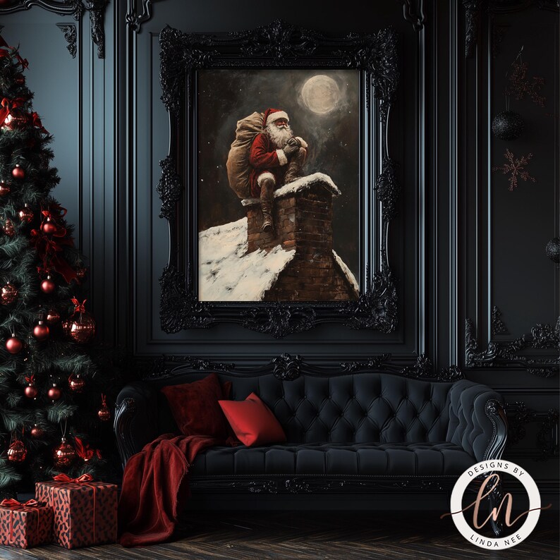 Santa Claus Dark Academia Print, Vintage Christmas Wall Art, Moody Oil ...