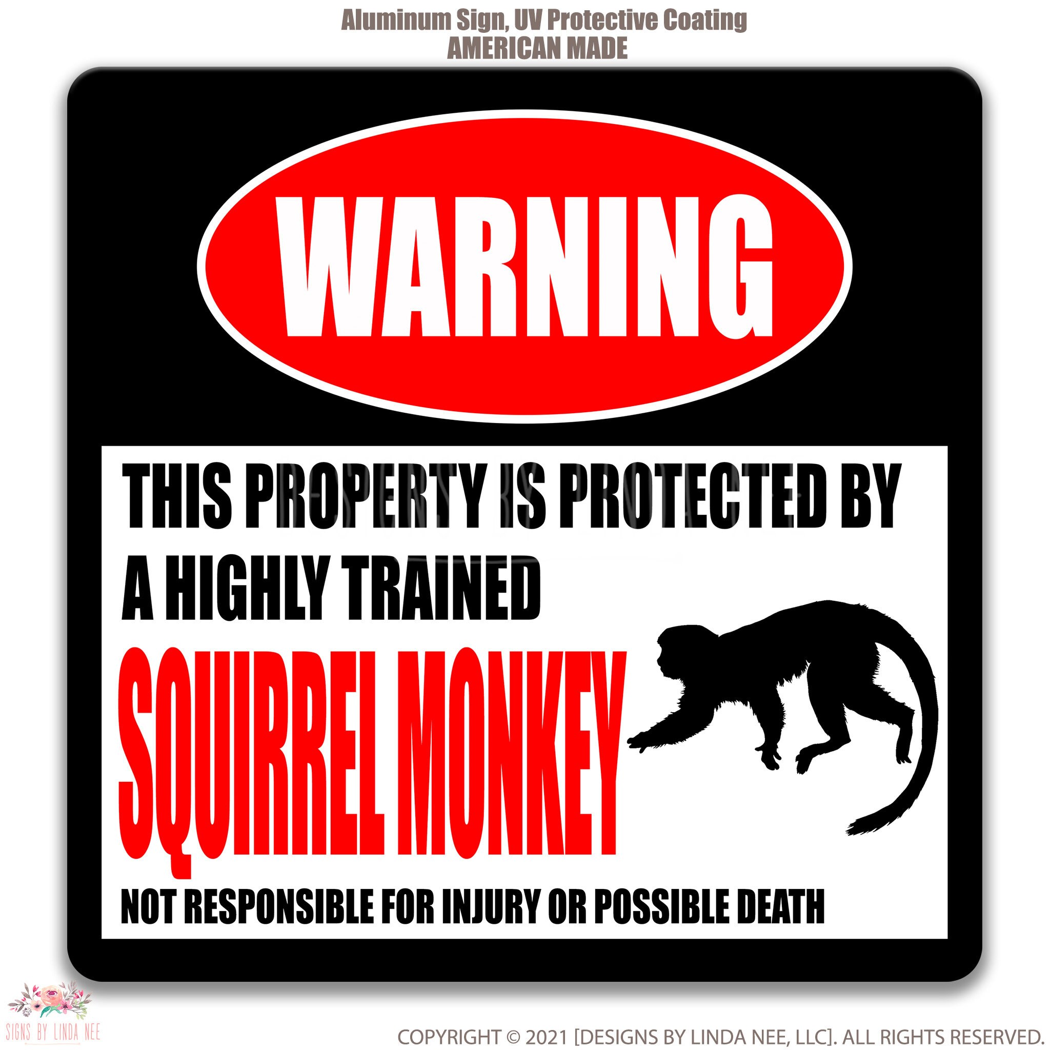 Funny Squirrel Monkey Sign Exotic Animal Sign Monkey Warning | Etsy