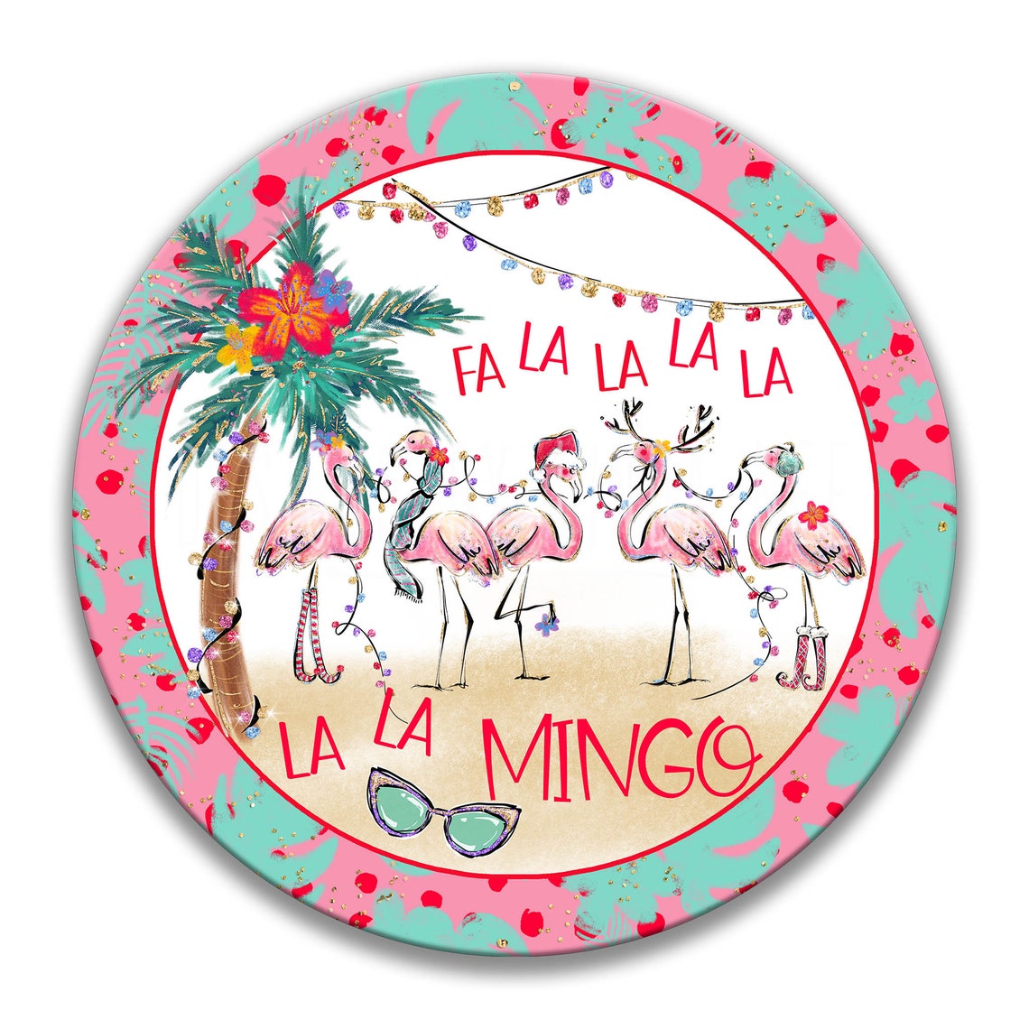 Fa La La Mingo Wreath Sign Flamingo Round Door Hanger Funny - Etsy