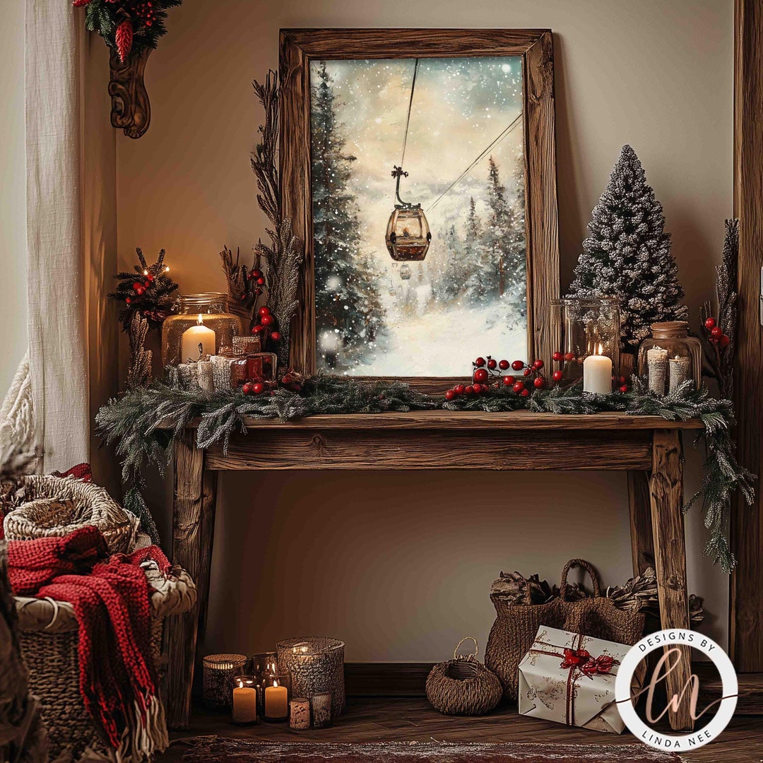 Vintage Gondola Ski Lift Christmas Metal Print, Ski Mountain Wall Art ...