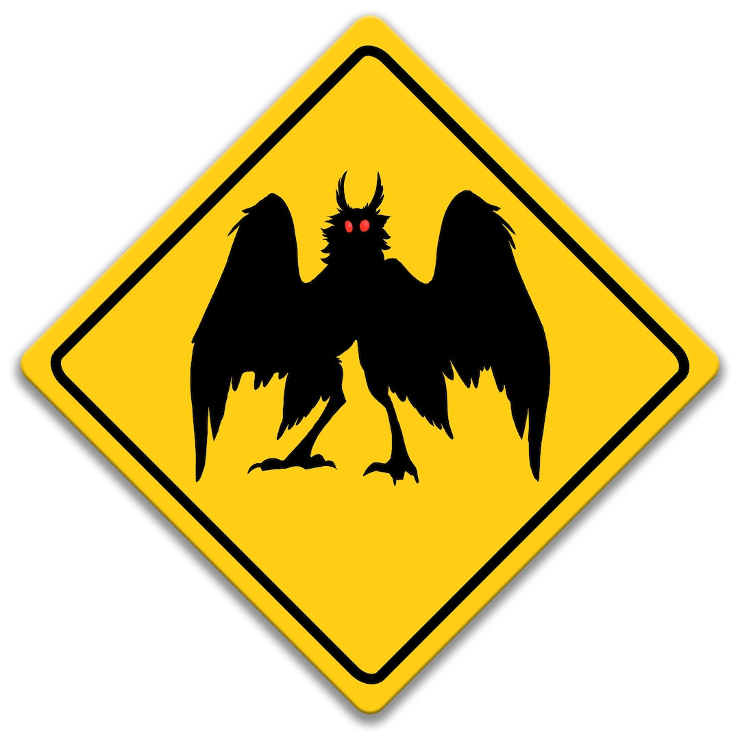 Mothman Crossing Sign, Creepypasta Horror Decor, Cryptid Art ...